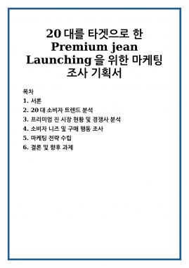 20대를 타겟으로 한 Premium jean Launching을 위한 마케팅 조사 기획서-1페이지