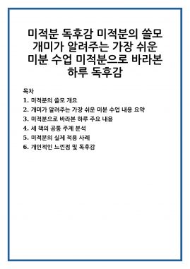 미적분 독후감 미적분의 쓸모 개미가 알려주는 가장 쉬운 미분 수업 미적분으로 바라본 하루 독후감-1페이지