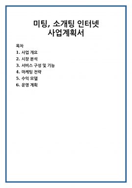 미팅, 소개팅 인터넷 사업계획서-1페이지