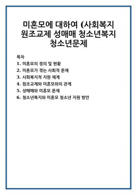 미혼모에 대하여 (사회복지 원조교제 성매매 청소년복지 청소년문제-1페이지