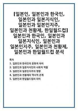 [일본인, 일본인과 한국인, 일본인과 일본지식인, 일본인과 일본인지주, 일본인과 천황제, 한일월드컵]일본인과 한국인, 일본인과 일본지식인, 일본인과 일본인지주, 일본인과 천황제, 일본인과 한일월드컵 분석-1페이지