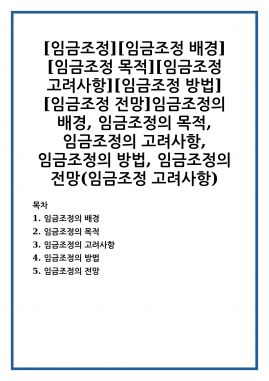 [임금조정][임금조정 배경][임금조정 목적][임금조정 고려사항][임금조정 방법][임금조정 전망]임금조정의 배경, 임금조정의 목적, 임금조정의 고려사항, 임금조정의 방법, 임금조정의 전망(임금조정 고려사항)-1페이지
