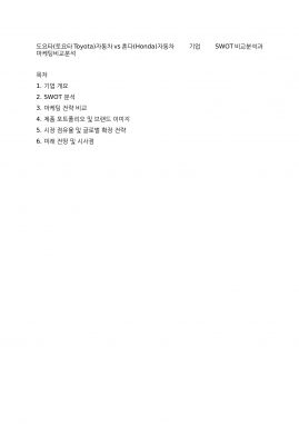도요타(토요타Toyota)자동차vs혼다(Honda)자동차 기업 SWOT비교분석과 마케팅비교분석-1페이지