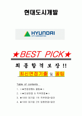 현대도시개발 면접기출(최신)+꿀팁[최종합격!] +1000대기업 1차 직무면접 + 2차 임원면접 최종합격자 답안-1페이지