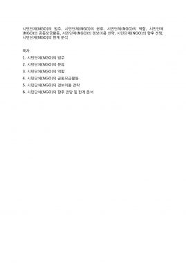 시민단체(NGO)의 범주, 시민단체(NGO)의 분류, 시민단체(NGO)의 역할, 시민단체(NGO)의 공동모금활동, 시민단체(NGO)의 정보이용 전략, 시민단체(NGO)의 향후 전망, 시민단체(NGO)의 한계 분석-1페이지