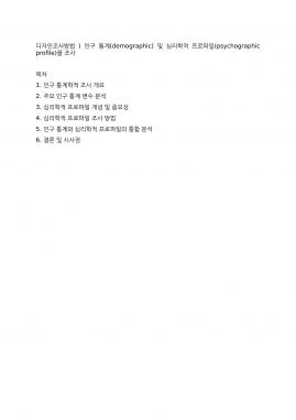 디자인조사방법 ) 인구 통계(demographic) 및 심리학적 프로파일(psychographic profile)을 조사-1페이지
