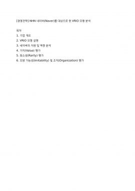 [경영전략] NHN 네이버(Naver)를 대상으로 한 VRIO 모형 분석-1페이지