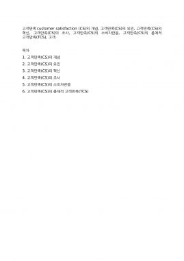 고객만족customer satisfaction (CS)의 개념, 고객만족(CS)의 요인, 고객만족(CS)의 혁신, 고객만족(CS)의 조사, 고객만족(CS)의 소비자반응, 고객만족(CS)의 총체적 고객만족(TCS), 고객-1페이지