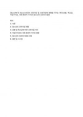 [청소년복지] 청소년-부모와 선호직업 및 선호직업에 영향을 미치는 변인(성별, 학교급, 직업가치관, 사회 환경적 지지)과 청소년의 진로의사결정-1페이지