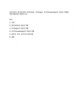 프로이트의 정신분석에서 원초아(id), 자아(ego), 초자아(superego)의 개념과 역할에 대해 예를 들어 설명하시오.-1페이지