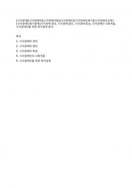 [시각장애][시각장애아][시각장애아동][시각장애인][시각장애인복지][시각장애아교육][시각장애인복지정책]시각장애 정의, 시각장애 원인, 시각장애 특성, 시각장애인 사회적응, 시각장애인을 위한 복지정책 분석-1페이지