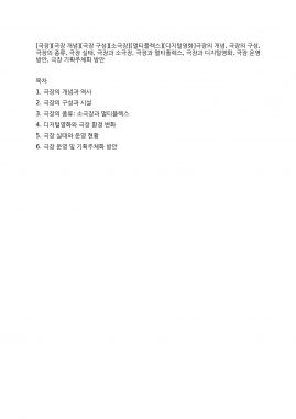 [극장][극장 개념][극장 구성][소극장][멀티플렉스][디지털영화]극장의 개념, 극장의 구성, 극장의 종류, 극장 실태, 극장과 소극장, 극장과 멀티플렉스, 극장과 디지털영화, 극장 운영 방안, 극장 기획주체화 방안-1페이지