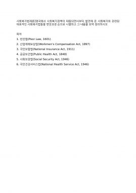 사회복지법제론]영국에서 사회복지정책이 태동되면서부터 발전해 온 사회복지와 관련된 대표적인 사회복지법들을 변천과정 순으로 나열하고 그 내용을 요약 정리하시오-1페이지