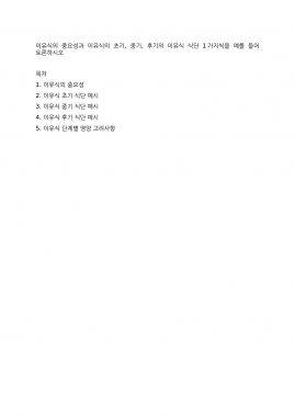 이유식의 중요성과 이유식의 초기, 중기, 후기의 이유식 식단 1가지씩을 예를 들어 토론하시오-1페이지