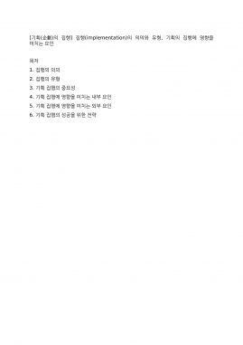 [기획(企劃)의 집행] 집행(implementation)의 의의와 유형, 기획의 집행에 영향을 미치는 요인-1페이지