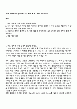 2025 넥슨게임즈 [RX스튜디오] 서버 프로그래머 자기소개서-1페이지