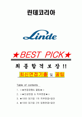 린데코리아 면접기출(최신)+꿀팁[최종합격!] +1000대기업 1차 직무면접 + 2차 임원면접 최종합격자 답안-1페이지
