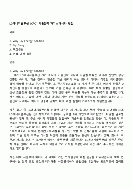 LG에너지솔루션 [CPO] 기술전략 자기소개서와 면접-1페이지
