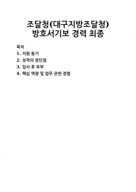 [자기소개서] 조달청(대구지방조달청) 방호서기보 경력 최종  자기소개서 우수 예문 BEST 자소서-1페이지