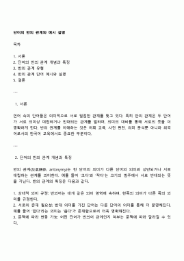 단어의 반의 관계와 예시 설명-1페이지