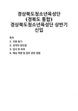 [자기소개서] 경상북도청소년육성단 (경북도 통합) 경상북도청소년육성단 상반기 신입  자기소개서 우수 예문 BEST 자소서-1페이지