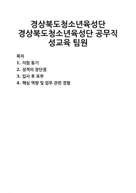 [자기소개서] 경상북도청소년육성단 경상북도청소년육성단 공무직 성교육 팀원  자기소개서 우수 예문 BEST 자소서-1페이지