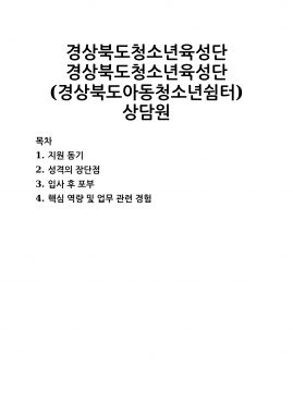 [자기소개서] 경상북도청소년육성단 경상북도청소년육성단(경상북도아동청소년쉼터) 상담원  자기소개서 우수 예문 BEST 자소서-1페이지