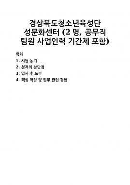 [자기소개서] 경상북도청소년육성단 성문화센터 (2명, 공무직 팀원 사업인력 기간제 포함) 자기소개서 우수 예문 BEST 자소서-1페이지