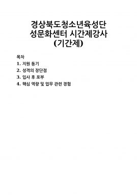 [자기소개서] 경상북도청소년육성단 성문화센터 시간제강사(기간제)  자기소개서 우수 예문 BEST 자소서-1페이지