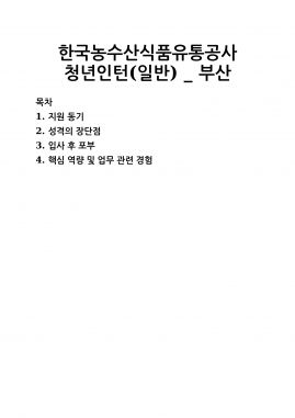 [자기소개서] 한국농수산식품유통공사 청년인턴(일반) _ 부산 자기소개서 우수 예문 BEST 자소서-1페이지