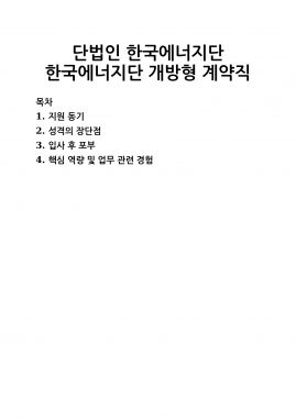 [자기소개서] 단법인 한국에너지단 한국에너지단 개방형 계약직  자기소개서 우수 예문 BEST 자소서-1페이지