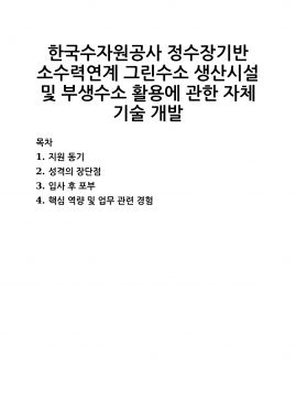 [자기소개서] 한국수자원공사 정수장기반 소수력연계 그린수소 생산시설 및 부생수소 활용에 관한 자체 기술 개발 자기소개서 우수 예문 BEST 자소서-1페이지
