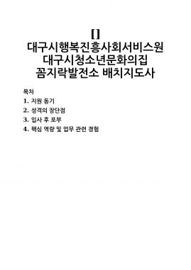 [자기소개서] [] 대구시행복진흥사회서비스원 대구시청소년문화의집 꼼지락발전소 배치지도사  자기소개서 우수 예문 BEST 자소서-1페이지