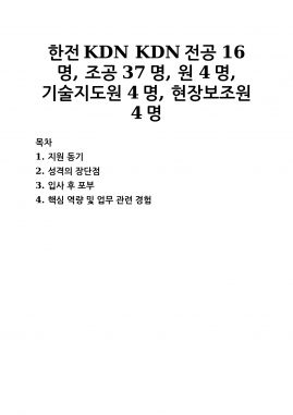 [자기소개서] 한전KDN KDN전공 16명, 조공 37명, 원 4명, 기술지도원 4명, 현장보조원 4명 자기소개서 우수 예문 BEST 자소서-1페이지
