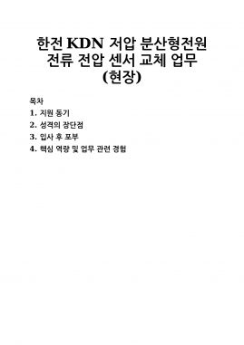 [자기소개서] 한전KDN 저압 분산형전원 전류 전압 센서 교체 업무(현장) 자기소개서 우수 예문 BEST 자소서-1페이지