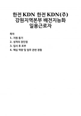 [자기소개서] 한전KDN 한전KDN(주) 강원지역본부 배전지능화 일용근로자  자기소개서 우수 예문 BEST 자소서-1페이지