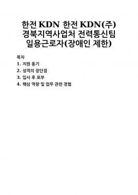 [자기소개서] 한전KDN 한전KDN(주) 경북지역사업처 전력통신팀 일용근로자(장애인 제한) 자기소개서 우수 예문 BEST 자소서-1페이지