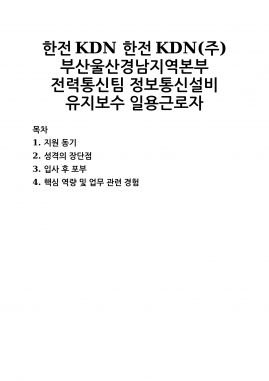 [자기소개서] 한전KDN 한전KDN(주) 부산울산경남지역본부 전력통신팀 정보통신설비 유지보수 일용근로자  자기소개서 우수 예문 BEST 자소서-1페이지
