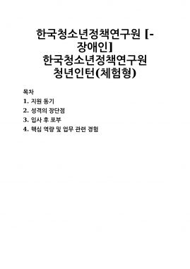 [자기소개서] 한국청소년정책연구원 [-장애인] 한국청소년정책연구원 청년인턴(체험형)  자기소개서 우수 예문 BEST 자소서-1페이지