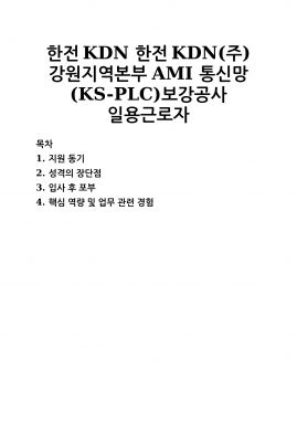 [자기소개서] 한전KDN 한전KDN(주)강원지역본부 AMI 통신망(KS-PLC)보강공사 일용근로자  자기소개서 우수 예문 BEST 자소서-1페이지