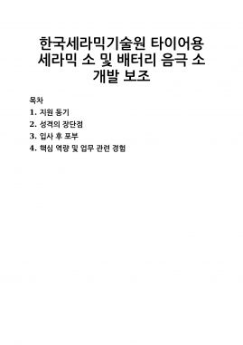 [자기소개서] 한국세라믹기술원 타이어용 세라믹 소 및 배터리 음극 소 개발 보조 자기소개서 우수 예문 BEST 자소서-1페이지