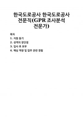 [자기소개서] 한국도로공사 한국도로공사 전문직(GPR조사분석 전문가)  자기소개서 우수 예문 BEST 자소서-1페이지