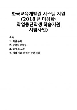 [자기소개서] 한국교육개발원 시스템 지원(2018년 미취학·학업중단학생 학습지원 시범사업) 자기소개서 우수 예문 BEST 자소서-1페이지