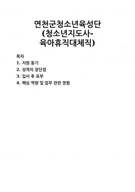 [자기소개서] 연천군청소년육성단 (청소년지도사-육아휴직대체직) 자기소개서 우수 예문 BEST 자소서-1페이지