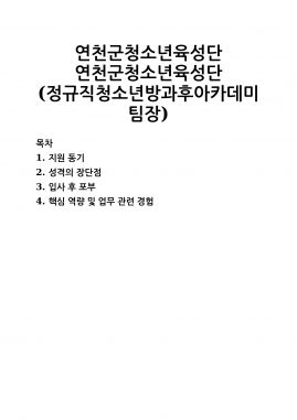 [자기소개서] 연천군청소년육성단 연천군청소년육성단 (정규직청소년방과후아카데미 팀장) 자기소개서 우수 예문 BEST 자소서-1페이지