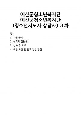 [자기소개서] 예산군청소년복지단 예산군청소년복지단 (청소년지도사 상담사) 3차 자기소개서 우수 예문 BEST 자소서-1페이지