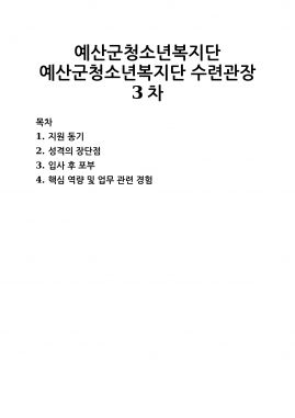 [자기소개서] 예산군청소년복지단 예산군청소년복지단 수련관장 3차 자기소개서 우수 예문 BEST 자소서-1페이지