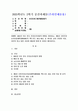 (2025학년도 2학기 중간과제물 보건프로그램개발및평가 E형) 2021년 이후 한국 건강증진사업의 현황을 정리하고, 제5차 국민건강증진종합계획(HP2030)의 팩트시트 42호~46호 중 하나를 골라 선정한 이유, 자신이 알고 있던 사실과 새롭게 알게 된 사실을 제시하시오.-1페이지