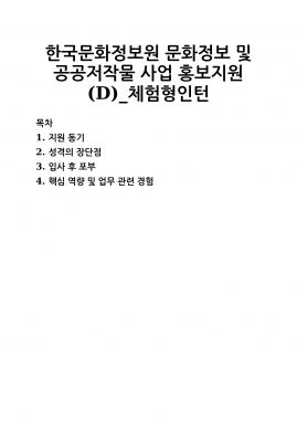 [자기소개서] 한국문화정보원 문화정보 및 공공저작물 사업 홍보지원(D)_체험형인턴 자기소개서 우수 예문 BEST 자소서-1페이지