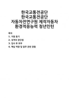 [자기소개서] 한국교통전공단 한국교통전공단 자동차전연구원 제작자동차 환경적응능력 청년인턴  자기소개서 우수 예문 BEST 자소서-1페이지
